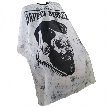 Peignoir barbier noir et blanc avec dessin crâne