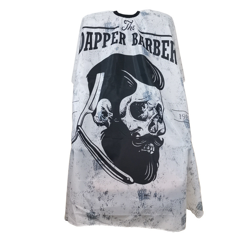 Peignoir barbier noir et blanc avec dessin crâne