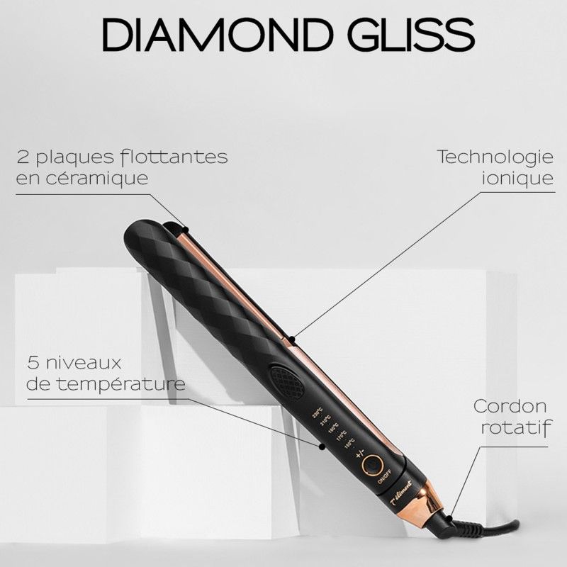 Fer à lisser Diamond Gliss Noir et Rose Gold 7ème Element